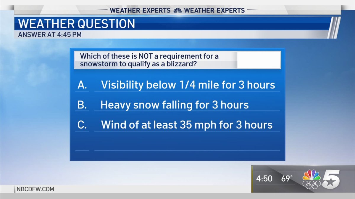 Weather Quiz: Blizzard Requirements – NBC 5 Dallas-Fort Worth
