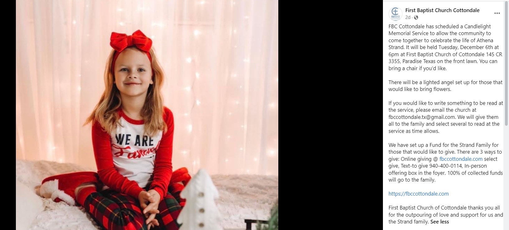 Texas Church Relies on Faith After Death of Athena Strand – NBC 5 ...