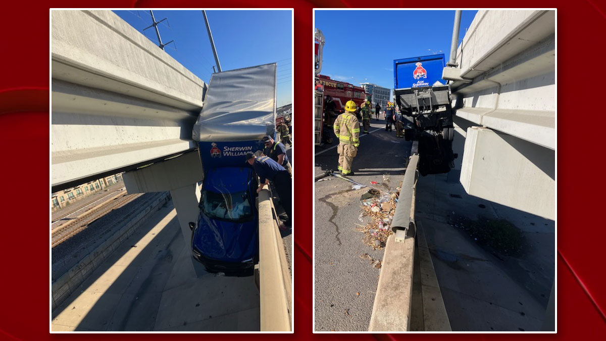 Truck hanging off highway bridge near downtown Dallas – NBC 5 Dallas ...