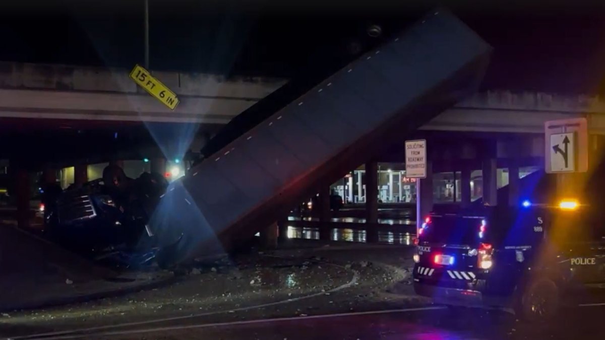 18-wheeler dangling from overpass on I-35W in Fort Worth – NBC 5 Dallas ...