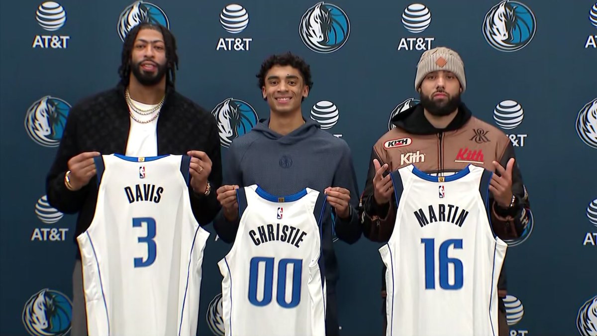 Anthony Davis, Max Christie and Caleb Martin introduced by Mavericks ...