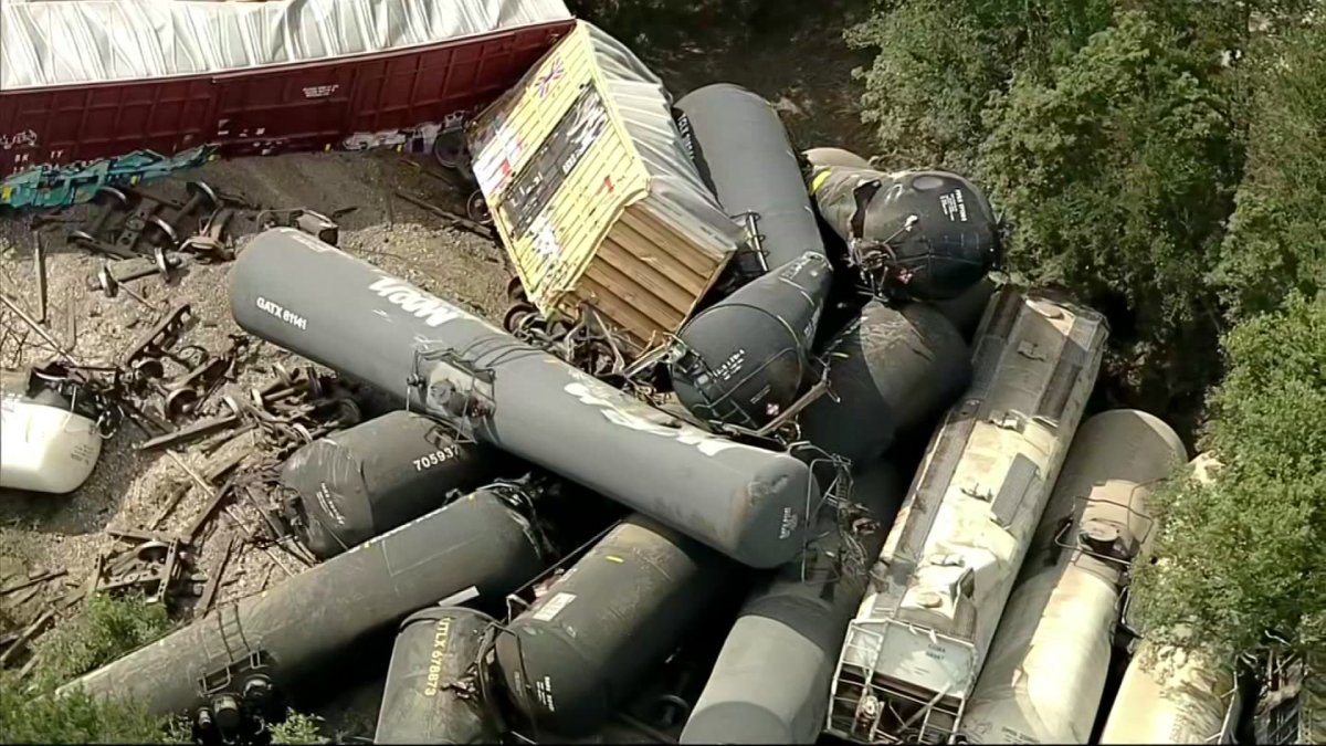 Train derails in Texas, dozens of cars jackknifed off the tracks – NBC ...