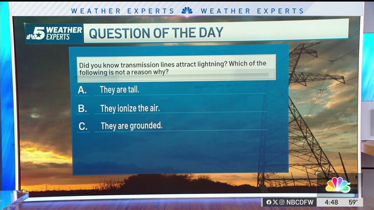 Weather Quiz: Transmission lines and lightning – NBC 5 Dallas-Fort Worth