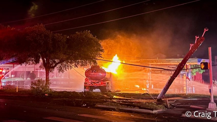 Fort Worth gasoline tanker catches fire after hitting power lines – NBC ...